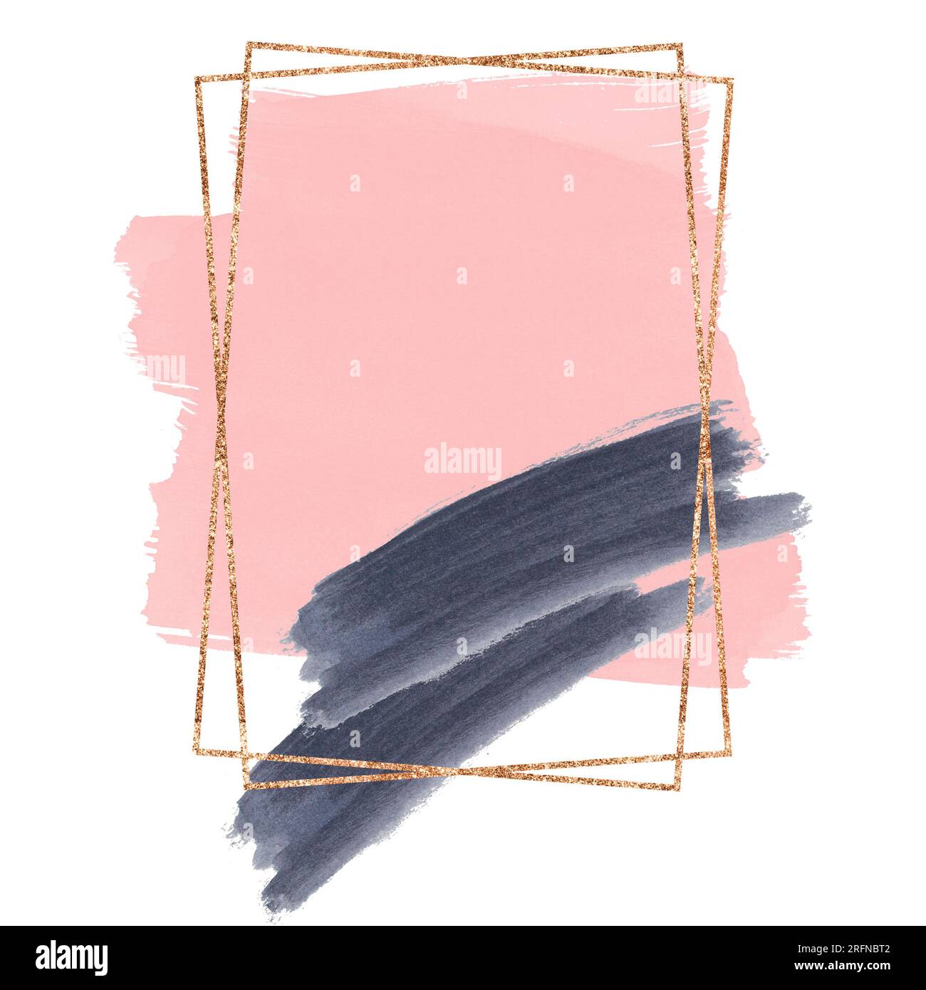 Brush strokes of pink and black paint in a golden rectangular frame ...