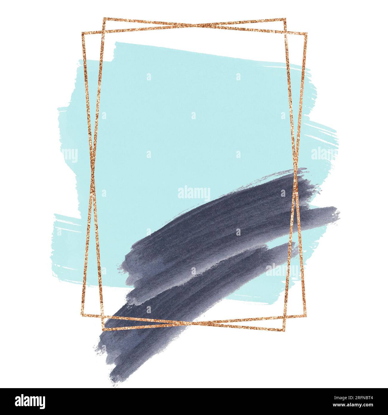 Brush strokes of blue and black paint in a golden rectangular frame ...