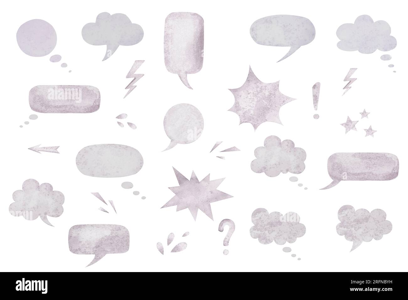 Collection of speech bubbles and dialog balloons. Hand watercolor ...