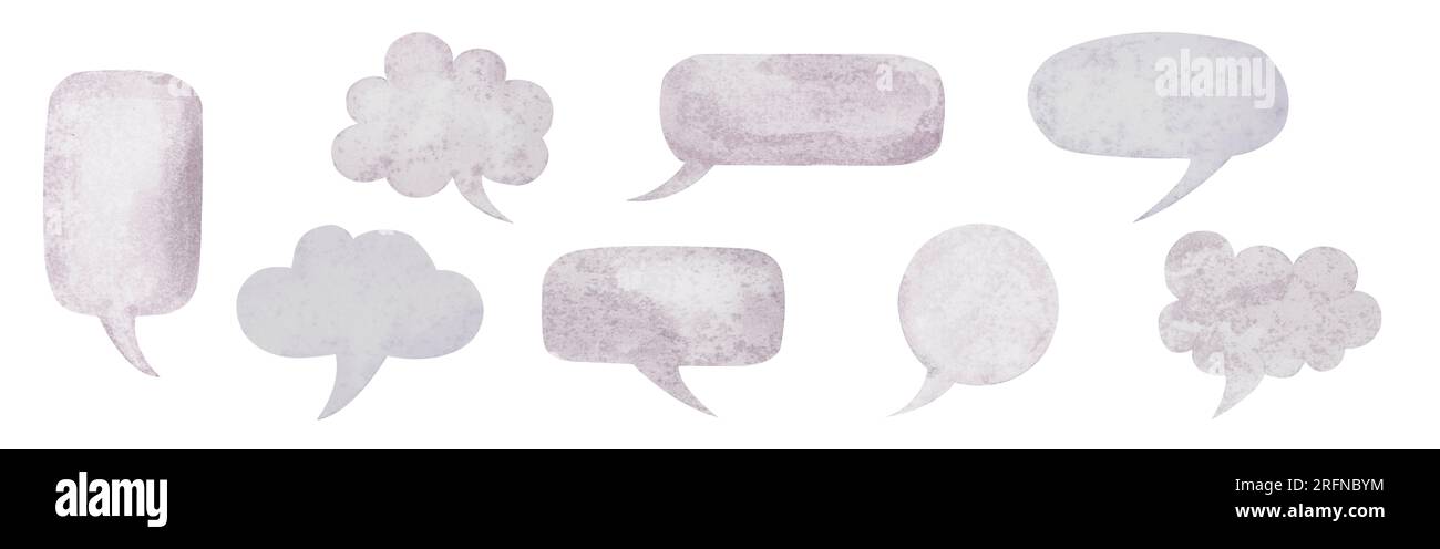 Collection of speech bubbles and dialog balloons. Hand watercolor ...
