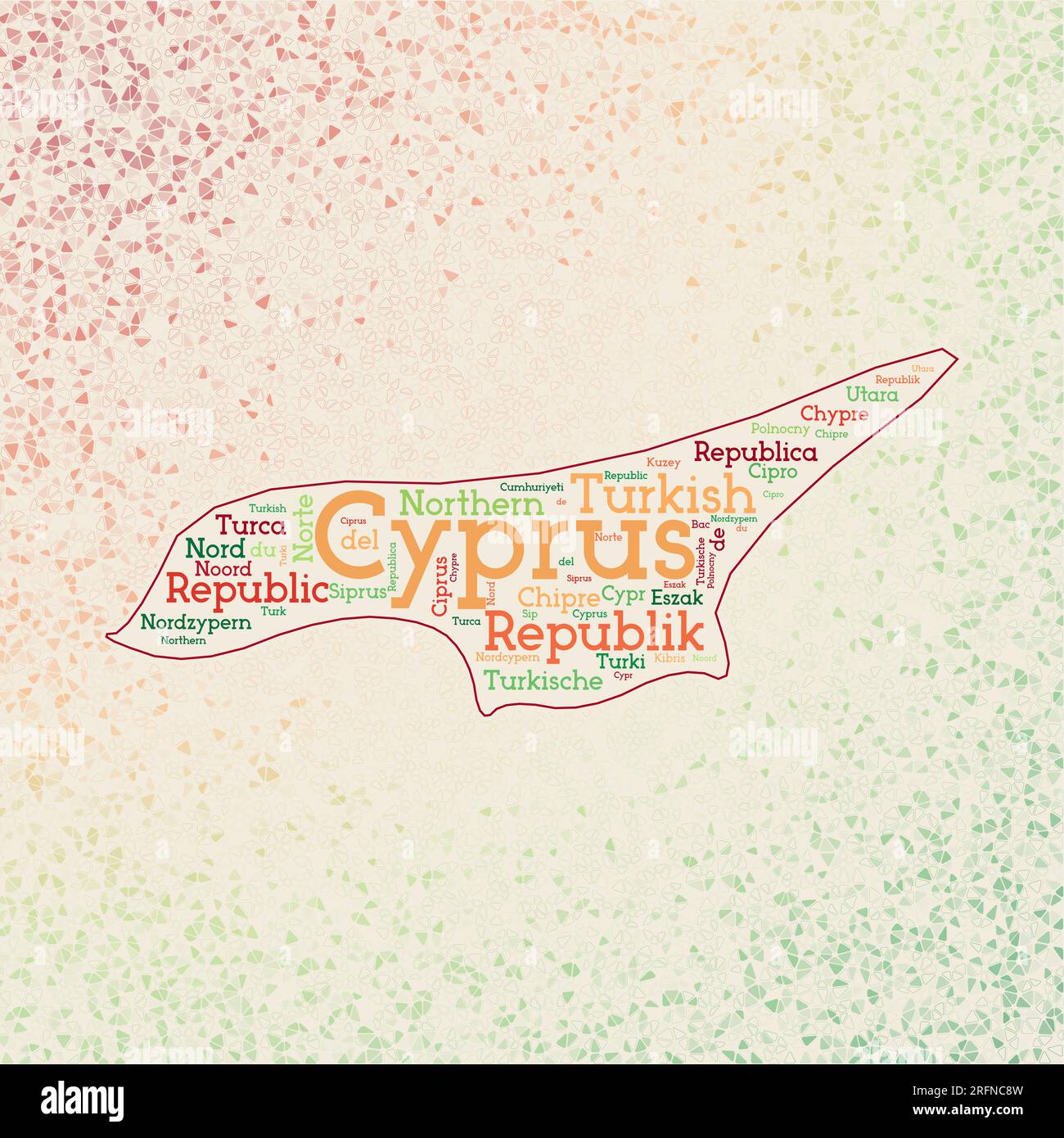 Northern Cyprus shape with country names word cloud in multiple languages. Northern Cyprus ...