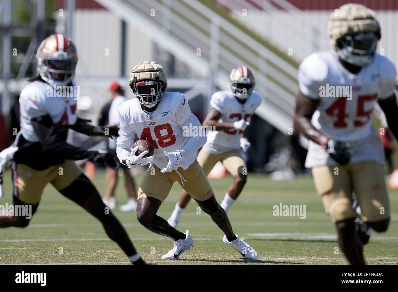 San Francisco 49ers Linebacker Oren Burks 48 Runs With The Ball While