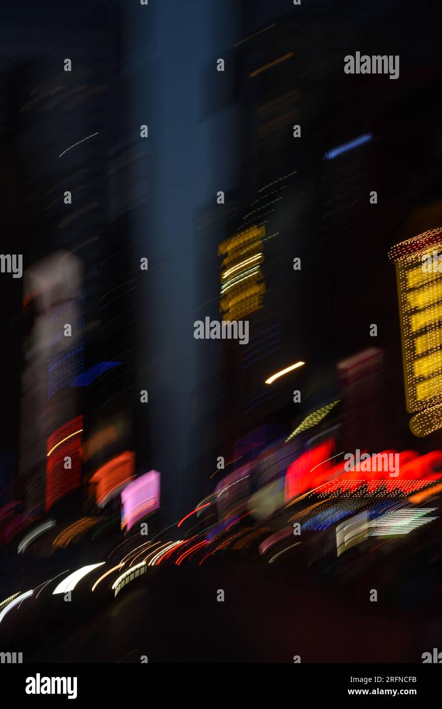 A vertical blurred view of 42 Street in New York City, New York Stock ...