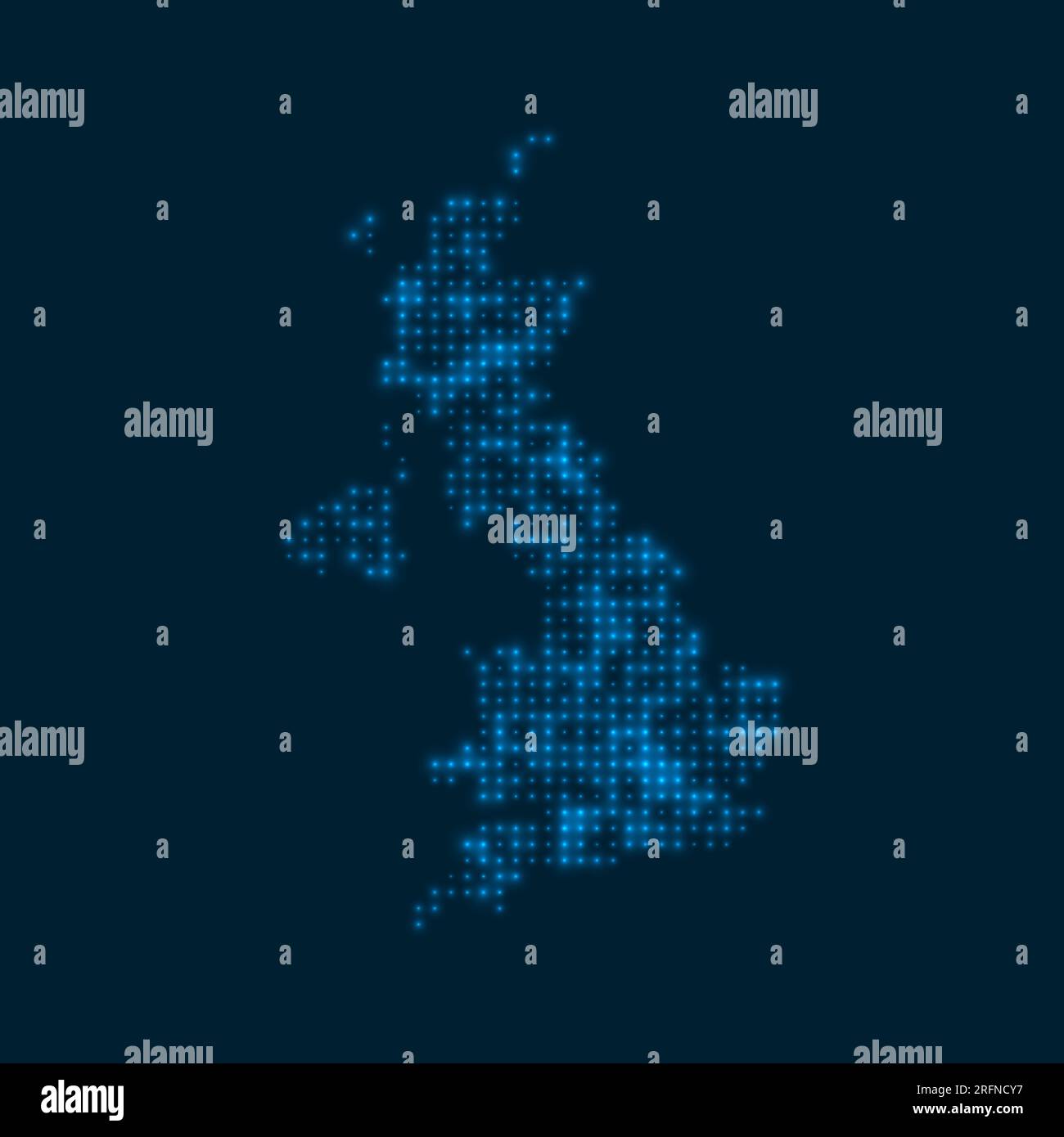 United Kingdom dotted glowing map. Shape of the country with blue ...