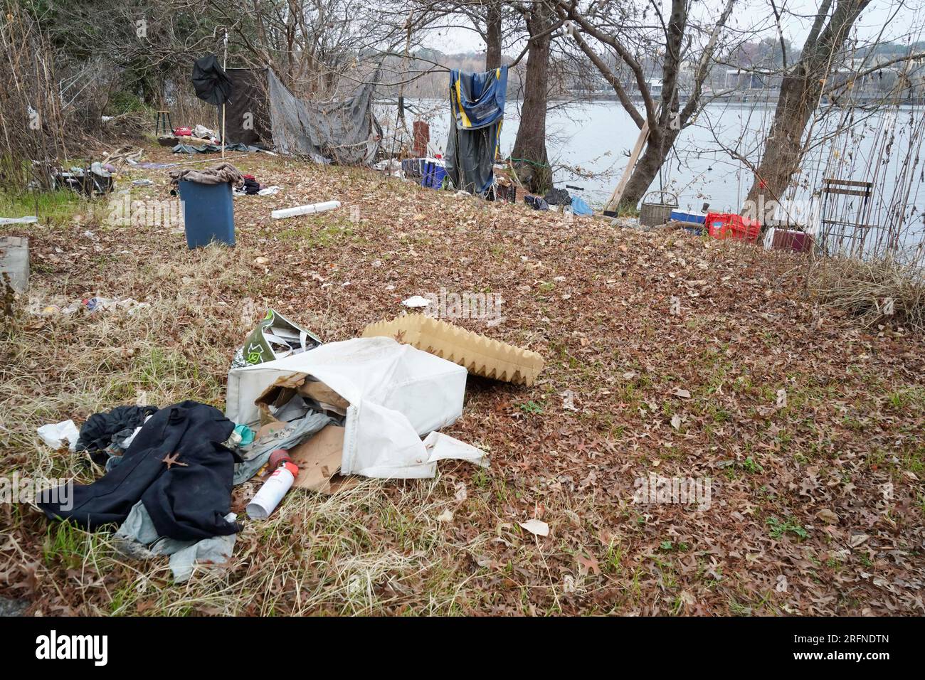 Austin Texas USA, January 2 2023: Trash and belongings from a long-time ...