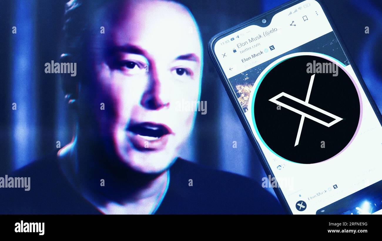 Ukraine, 2023 .Elon Musks Twitter profile on a smartphone and Elon Musk ...
