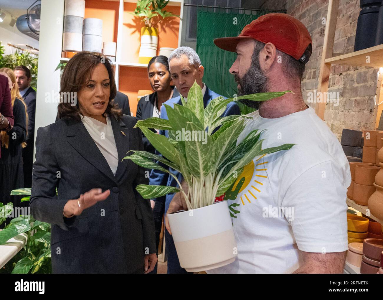 United States Vice President Kamala Harris shops for a plant at Rewild ...
