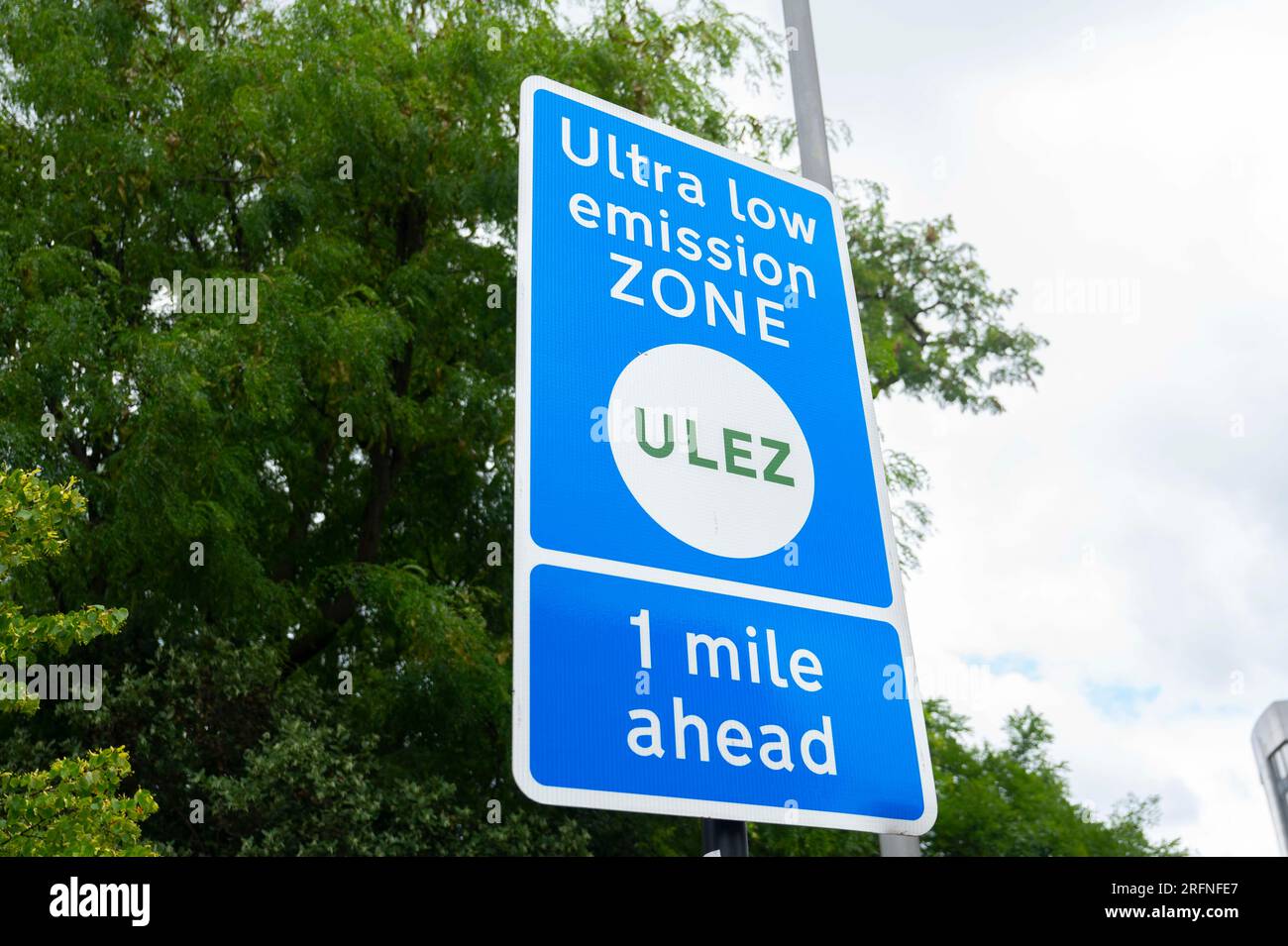 London, England -4 August 2023: The Ultra Low Emission Zone (ULEZ) sign ...