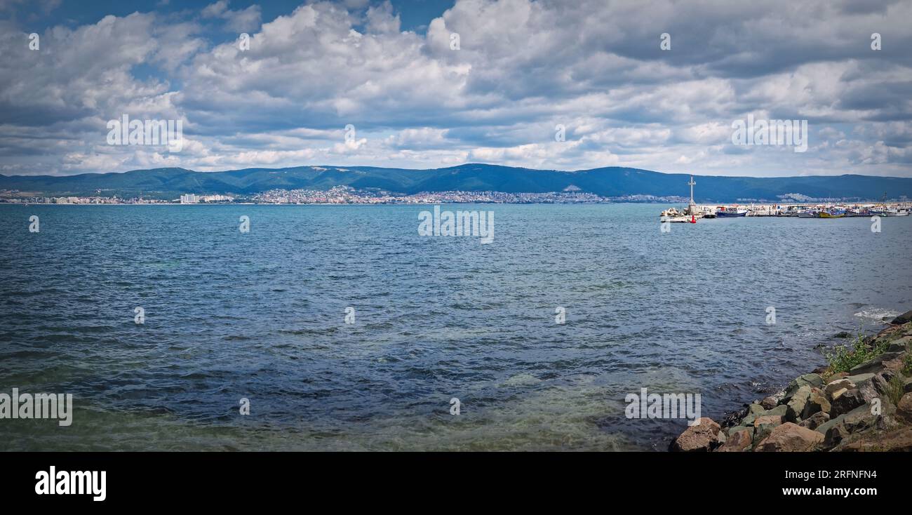 Bulgarian Black Sea coastline resorts with view from the Nessebar ...