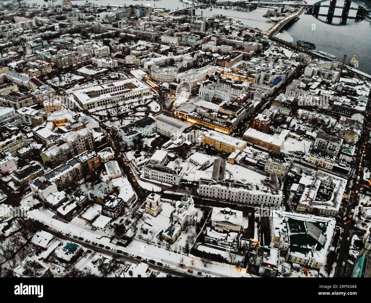 Maidan Nezalezhnosti square in Kyiv.Aerial drone photo of Statue of ...