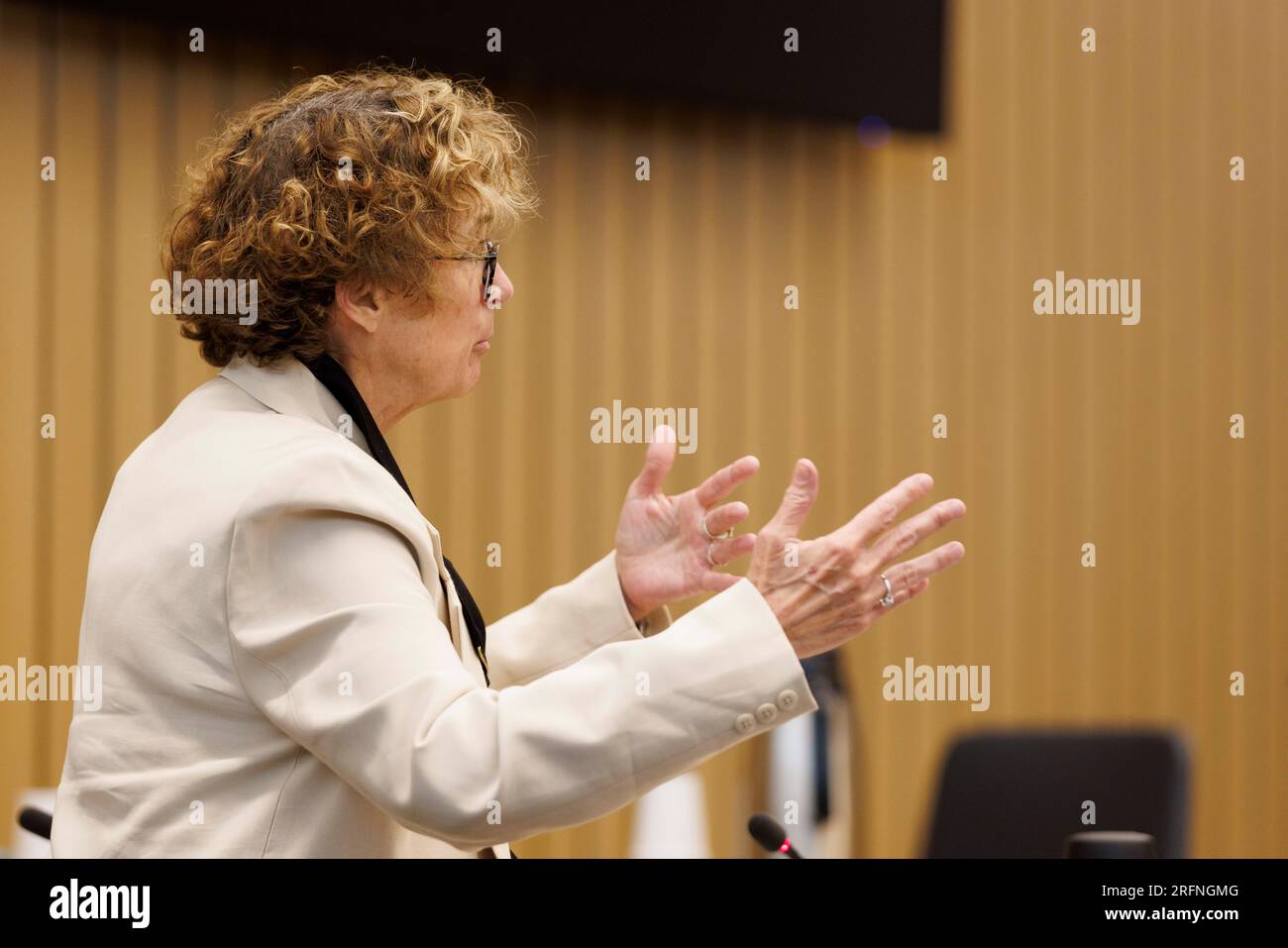 Portland, USA. 04th Aug, 2023. Defense Attorney Michelle Burrows argues ...
