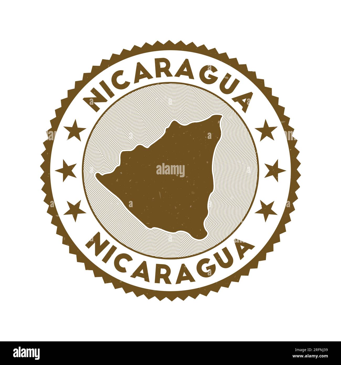 Nicaragua emblem. Country round stamp with shape of Nicaragua, isolines ...