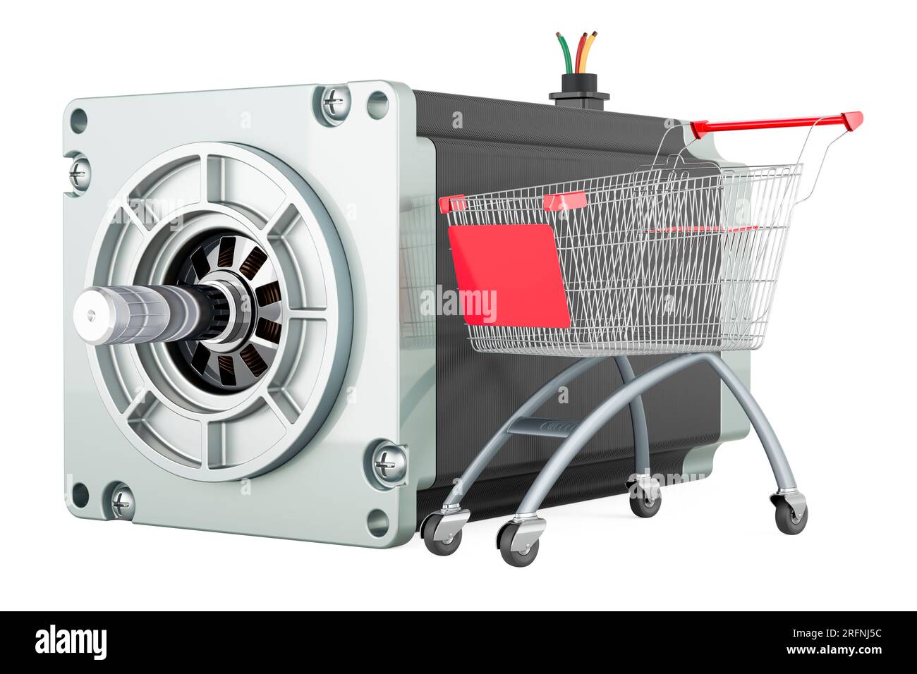 Stepper motor with shopping cart, 3D rendering isolated on white ...