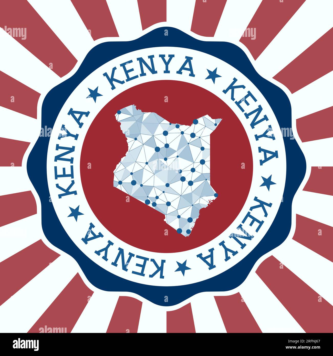 Kenya Badge. Round logo of country with triangular mesh map and radial ...