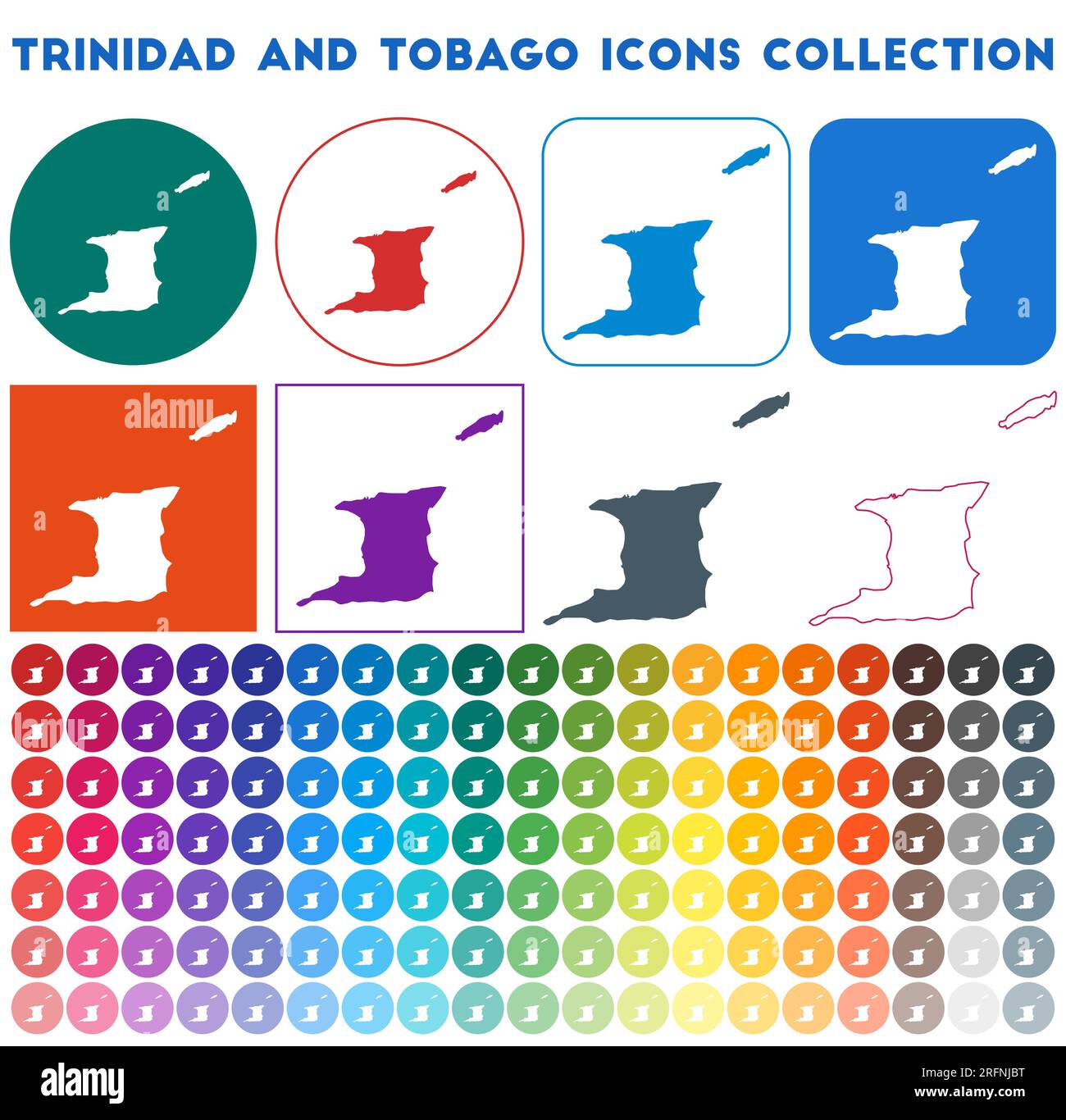 Trinidad and Tobago icons collection. Bright colorful trendy map icons ...