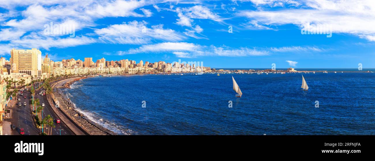 Coastline of Alexandria and the Mediterranean sea, aerial view, Egypt ...
