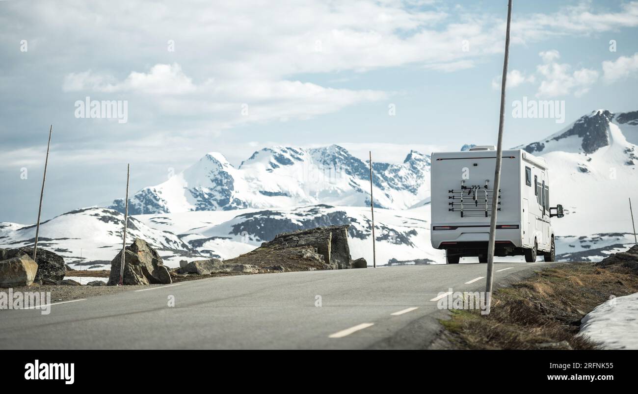 Modern Camper Van on a Scenic Norwegian Mountain Route. Scandinavian ...