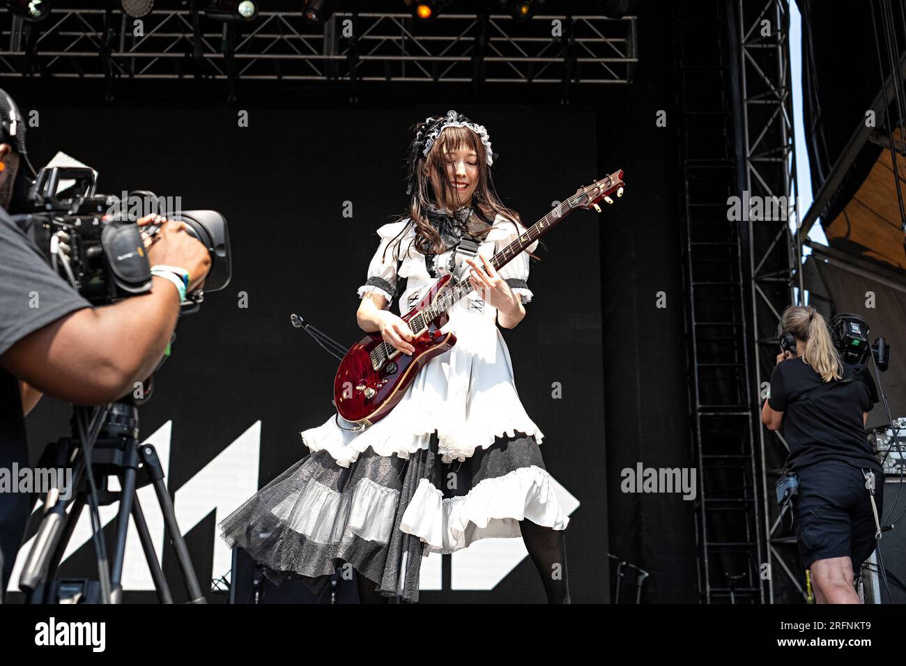 Kanami Tōno of Band-Maid performs on day two of the Lollapalooza Music Festival on Friday, Aug ...