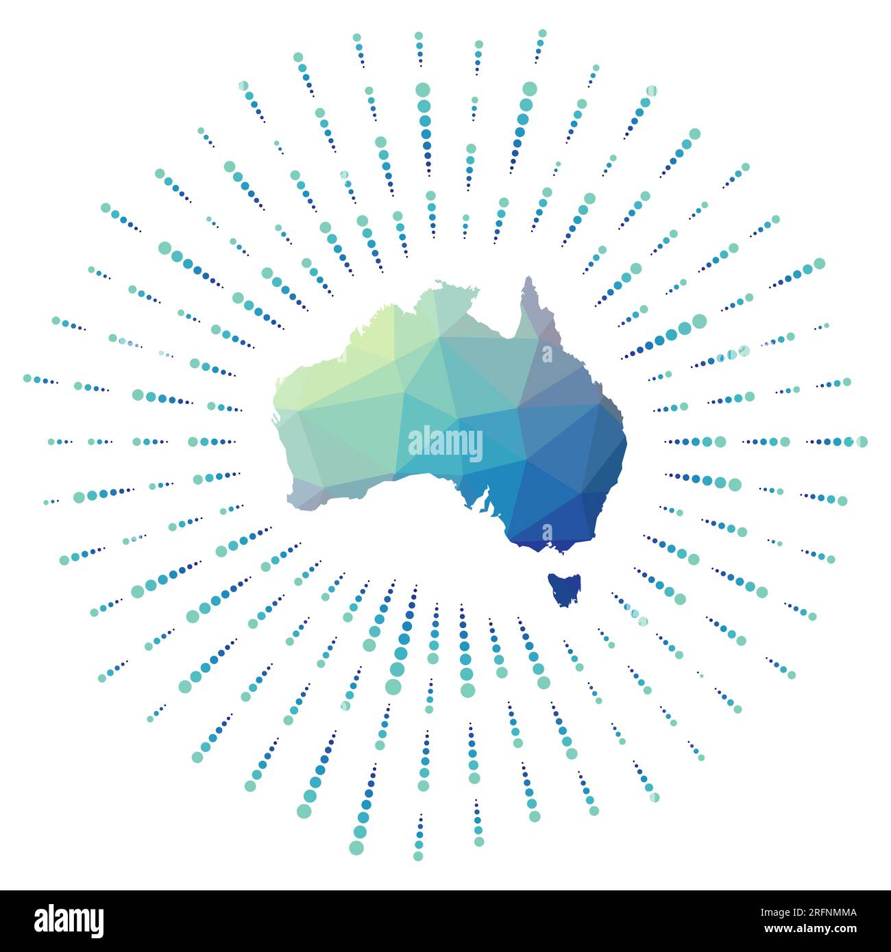 Shape of Australia, polygonal sunburst. Map of the country with ...