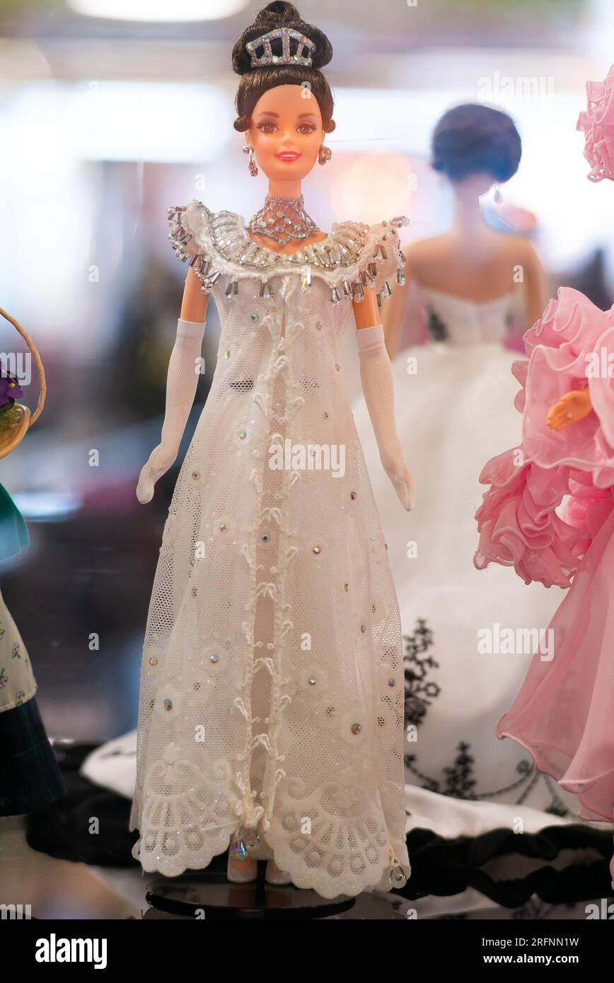 A Barbie doll is displayed at the 'Barbie Film and Fashion' exhibition ...