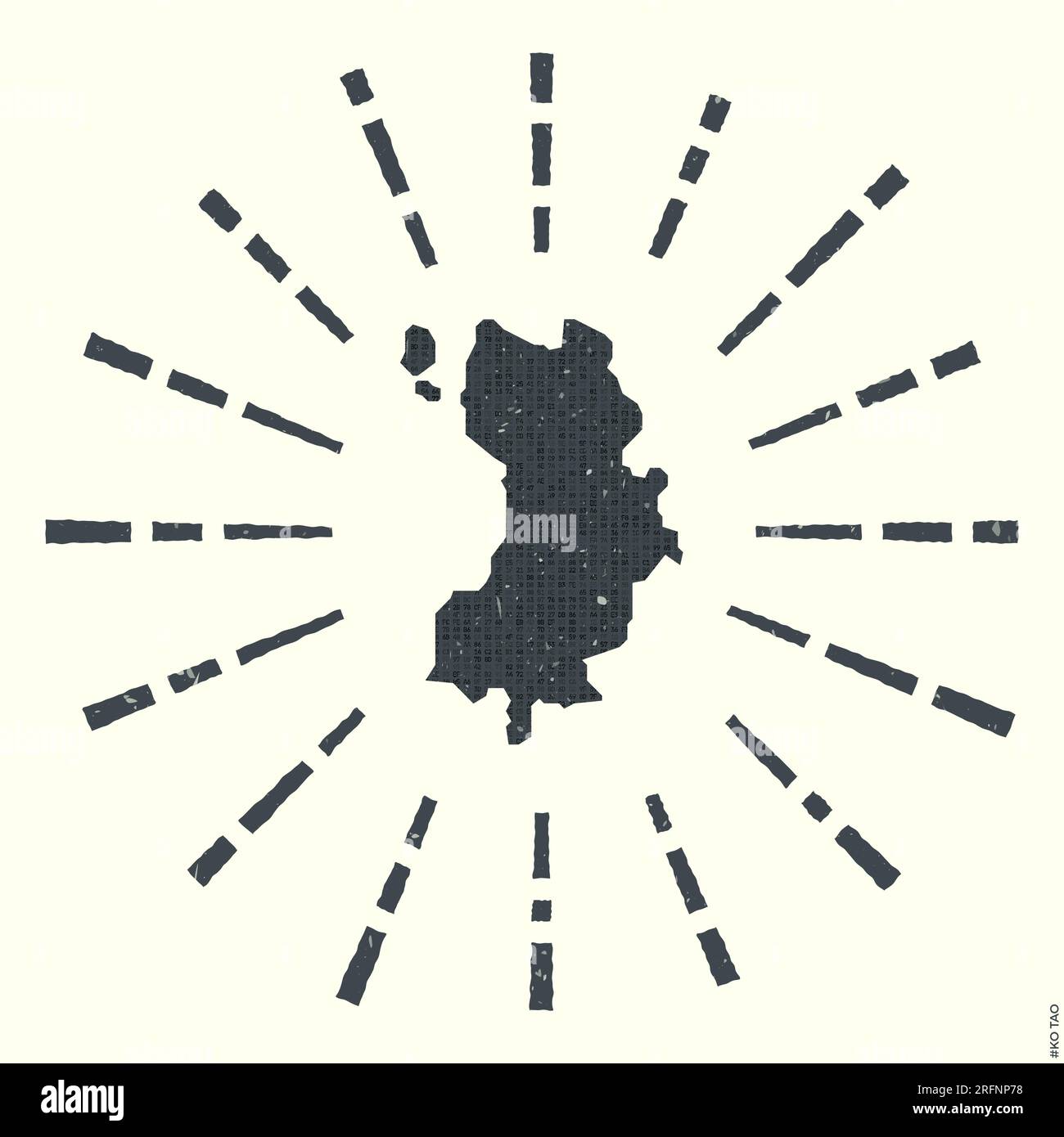 Ko Tao Logo. Grunge sunburst poster with map of the island. Shape of Ko ...