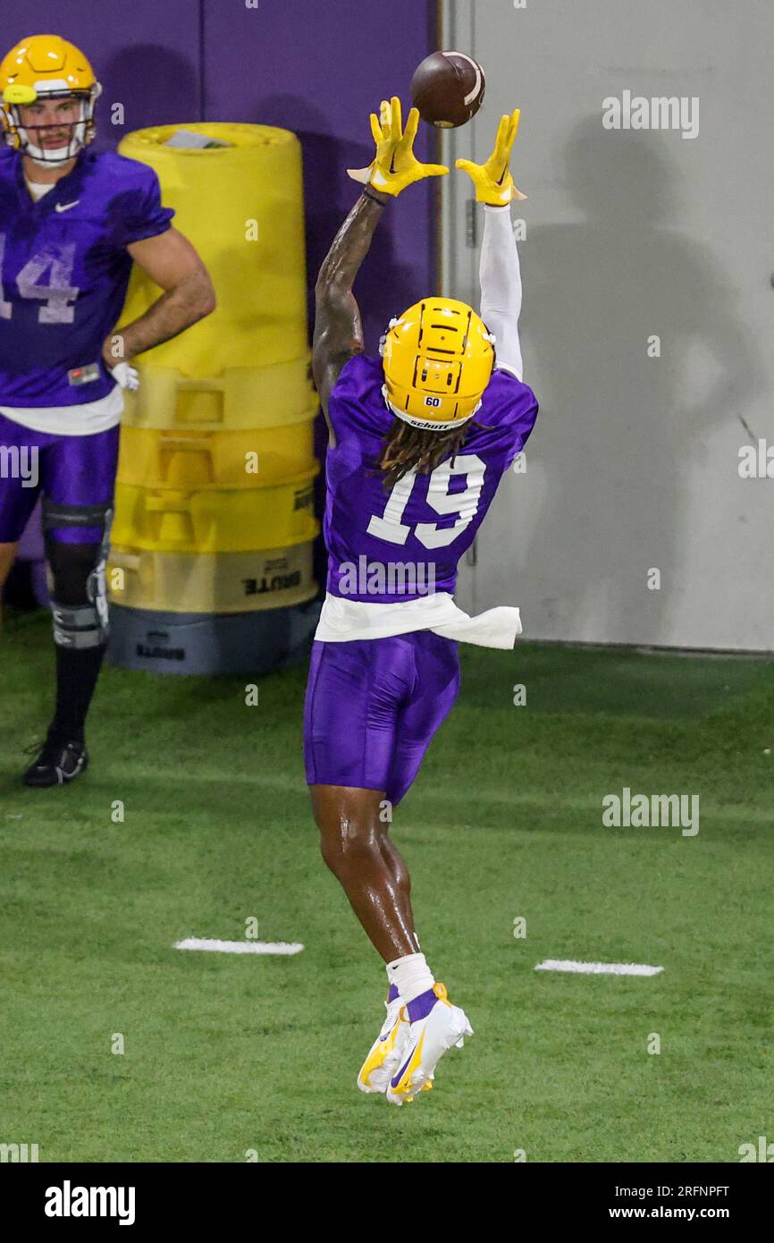 August 4, 2023: LSU defensive back Andre' Sam (19) goes through drills ...
