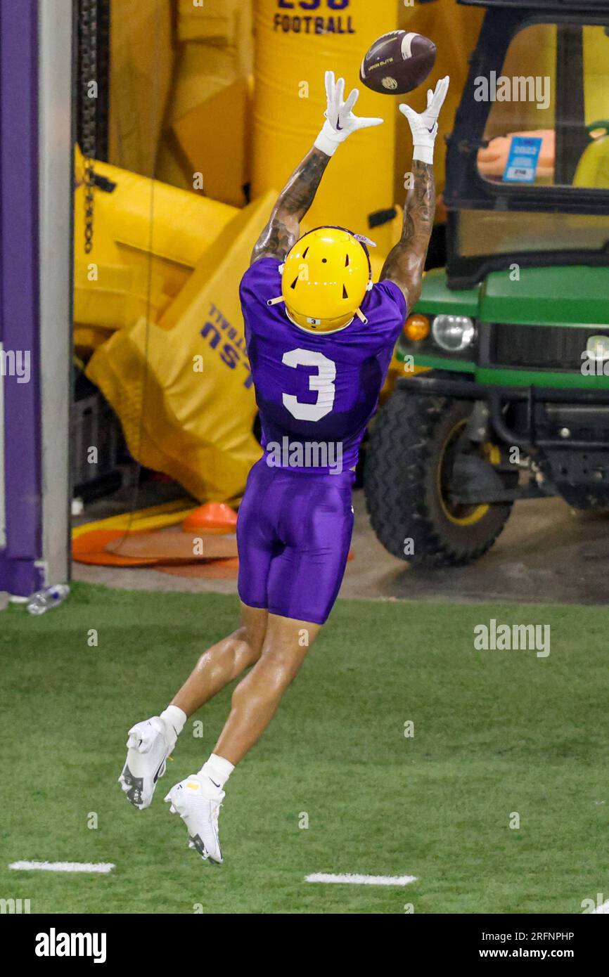 August 4, 2023: LSU defensive back Greg Brooks Jr. (3) goes through ...