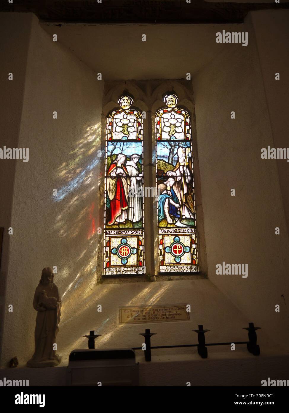 Golant, Cornwall, UK - 26 March 2022: stained glass window in St ...