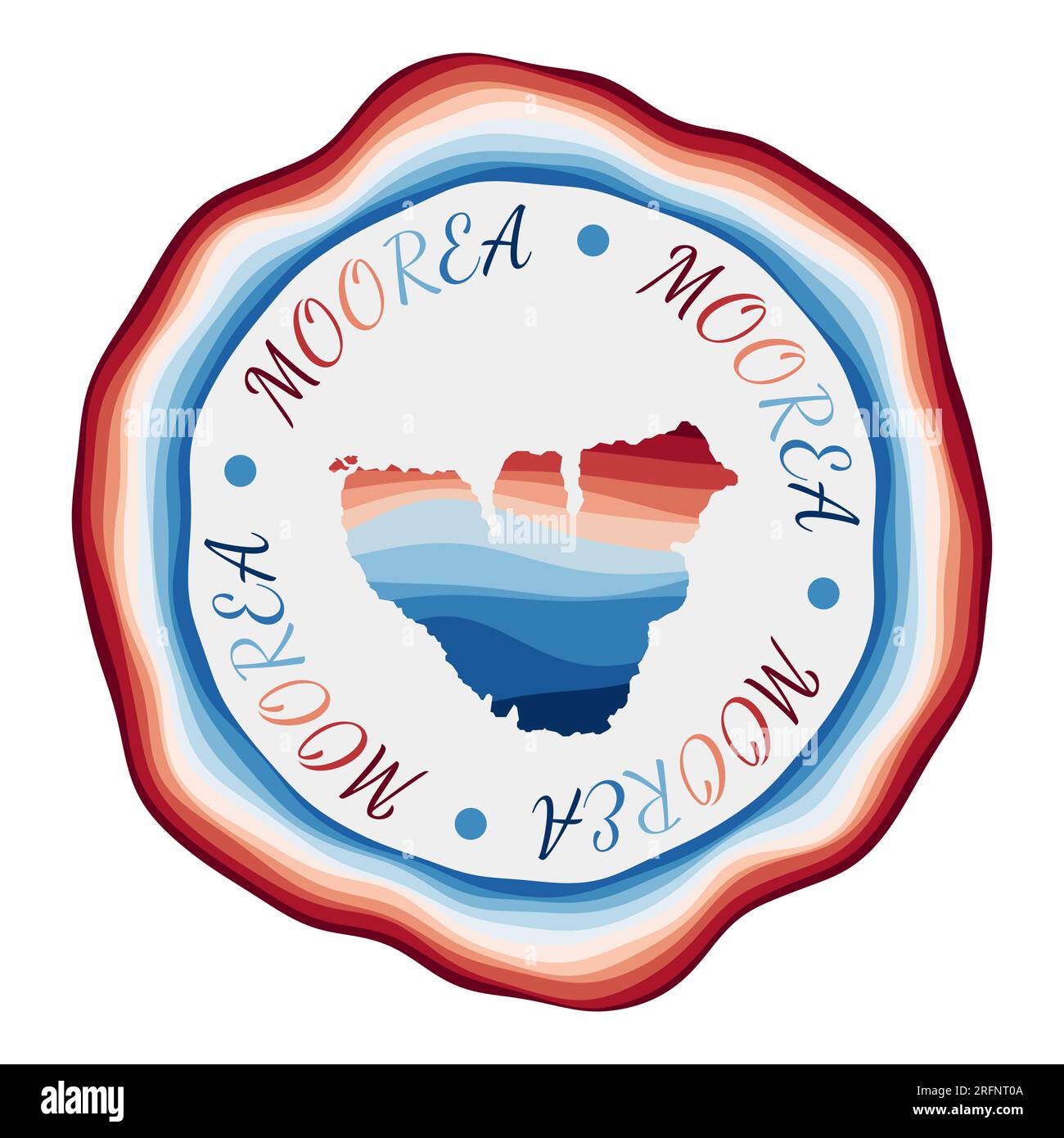 Moorea badge. Map of the island with beautiful geometric waves and ...
