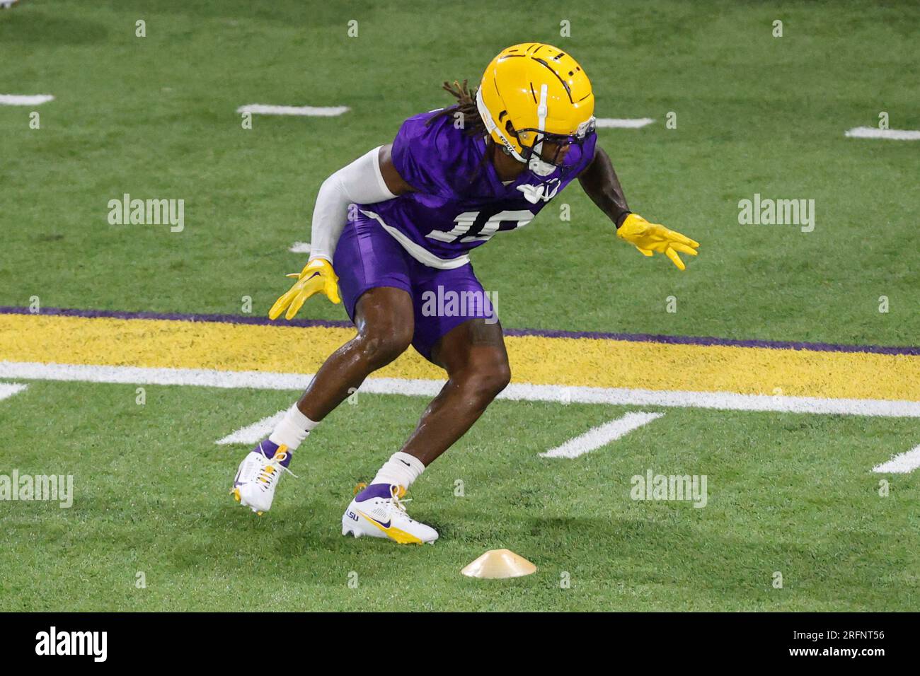 August 4, 2023: LSU defensive back Andre' Sam (19) goes through drills ...