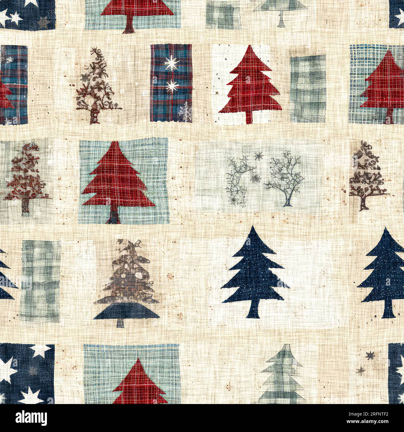Old-Fashioned christmas tree with primitive hand sewing fabric effect ...