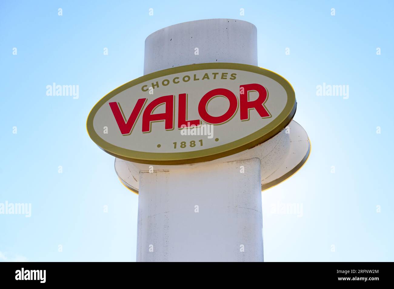 Villajoyosa, Spain, Logo and business sign of the Valor chocolate ...