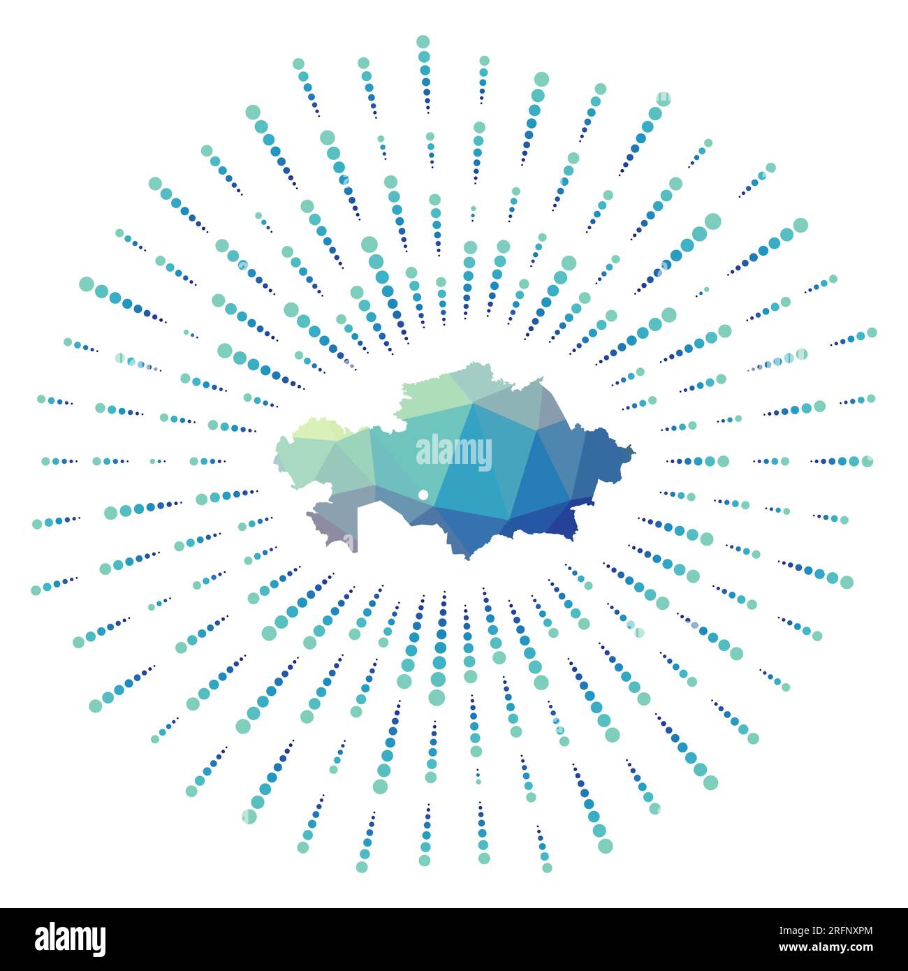 Shape of Kazakhstan, polygonal sunburst. Map of the country with ...