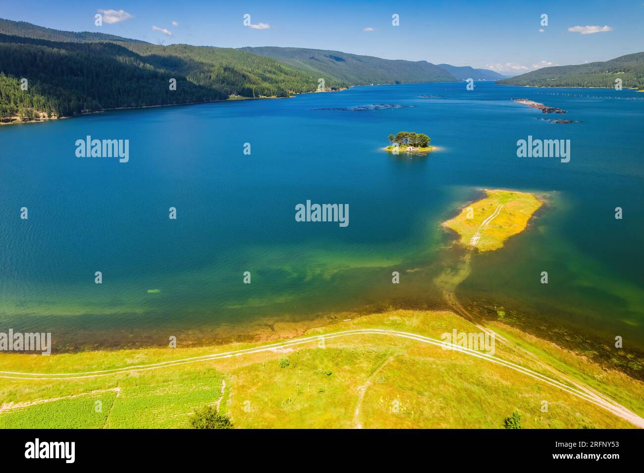 Summer landscape of Dospat dam in Rhodope mountains, Bulgaria Stock ...