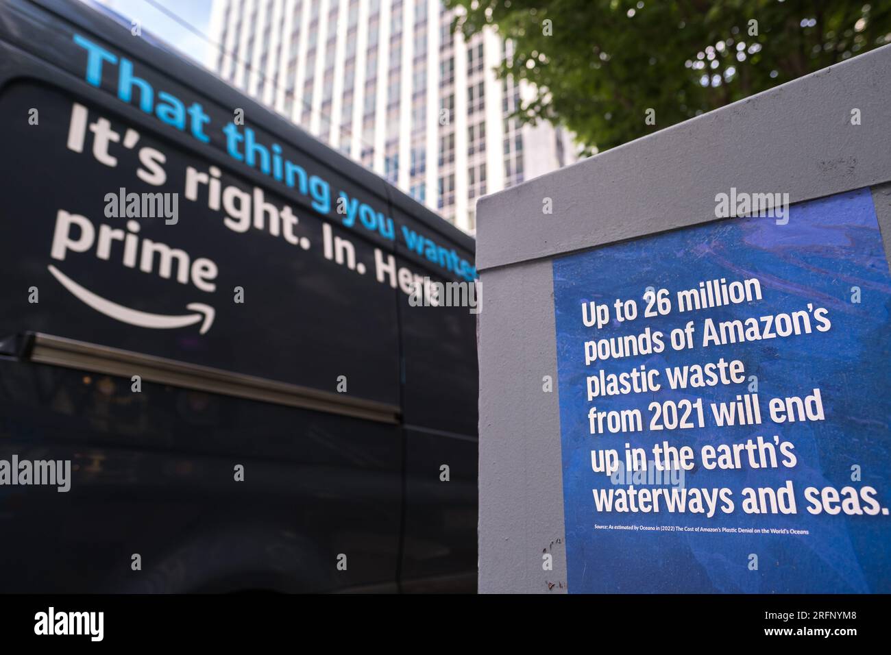 Seattle, USA. 4th Aug, 2023. An Oceana plastic ocean pollution ad with ...