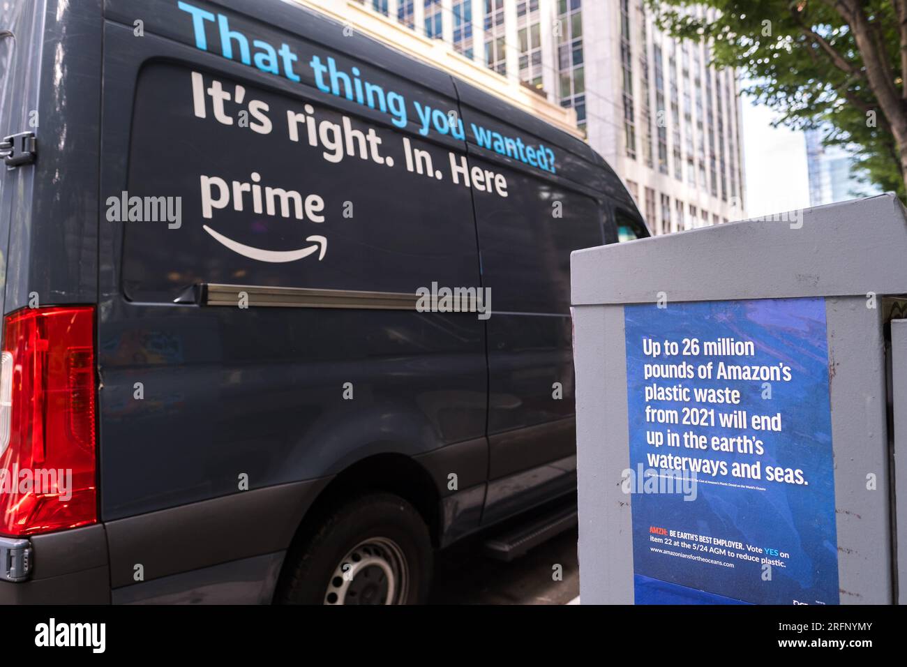Seattle, USA. 4th Aug, 2023. An Oceana plastic ocean pollution ad with ...
