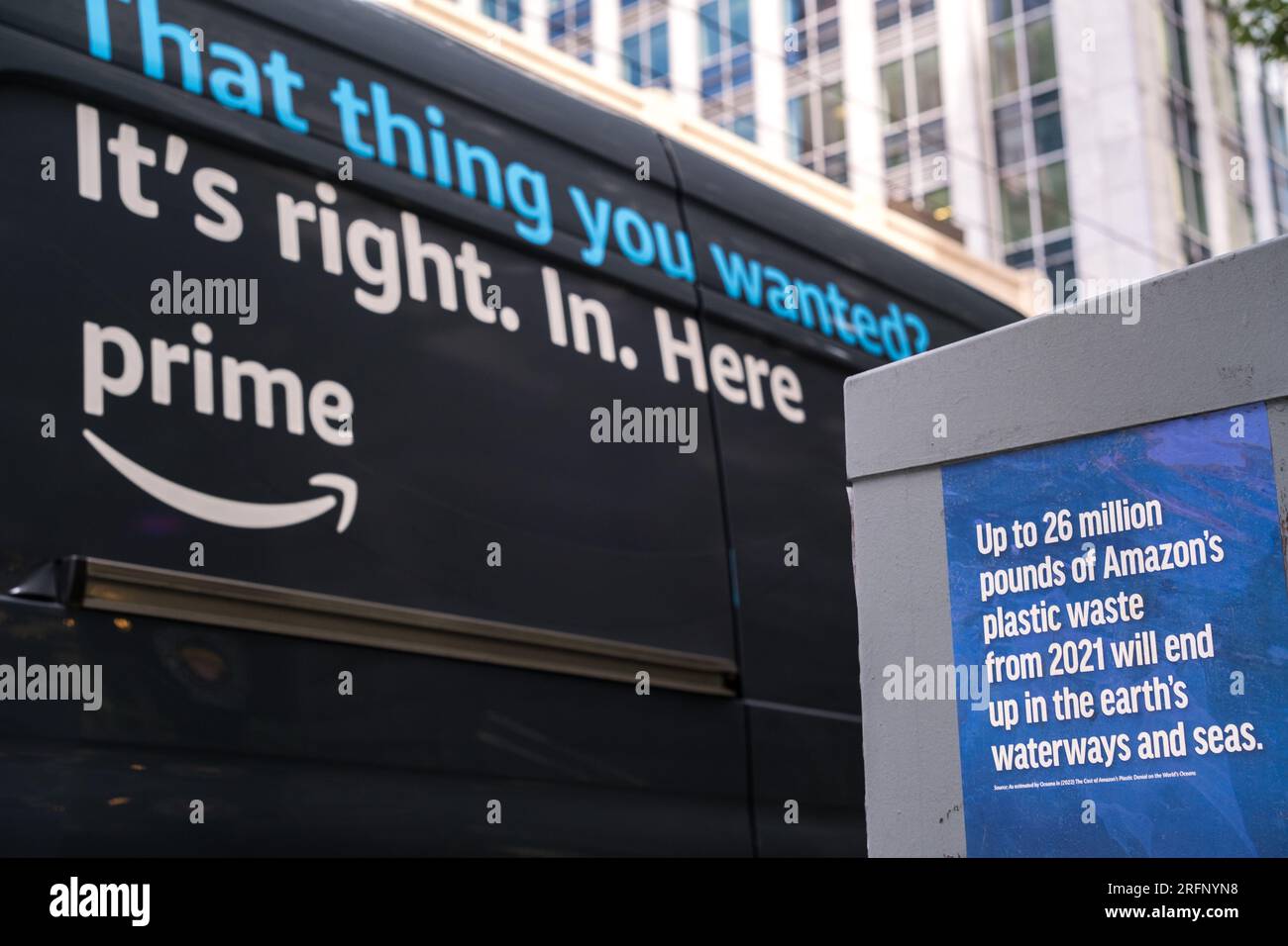Seattle, USA. 4th Aug, 2023. An Oceana plastic ocean pollution ad with ...