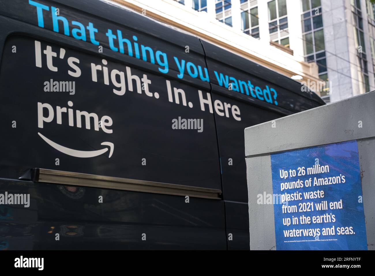 Seattle, USA. 4th Aug, 2023. An Oceana plastic ocean pollution ad with ...