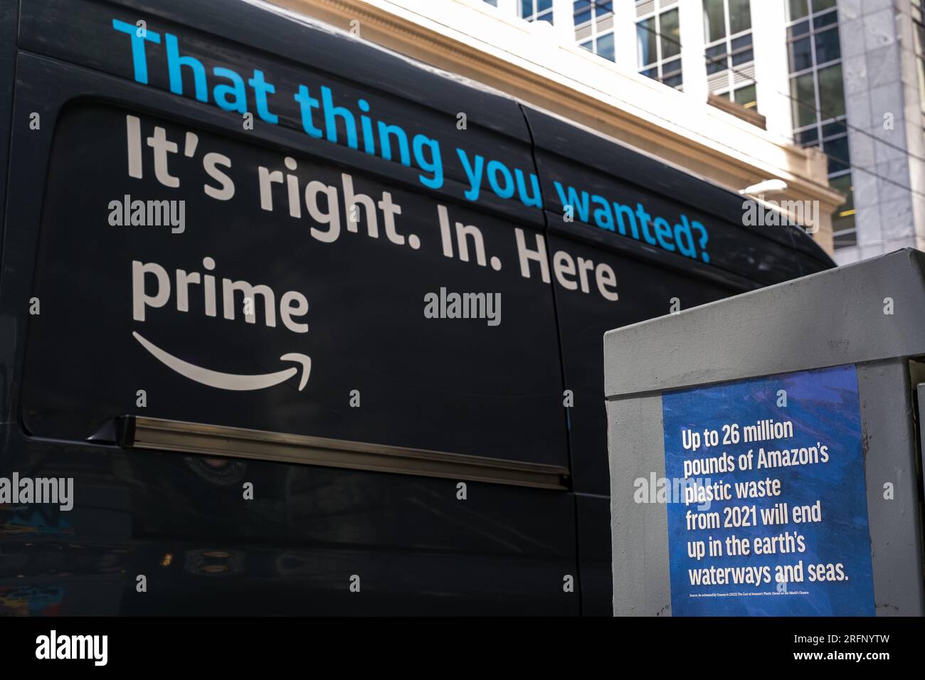 Seattle, USA. 4th Aug, 2023. An Oceana plastic ocean pollution ad with ...