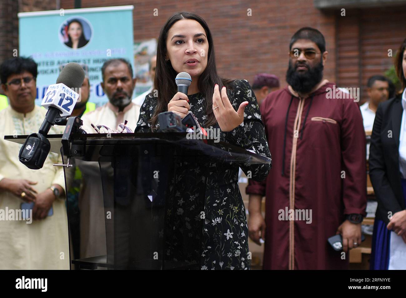 New York, USA. 04th Aug, 2023. Rep. Alexandria Ocasio-Cortez speaks ...