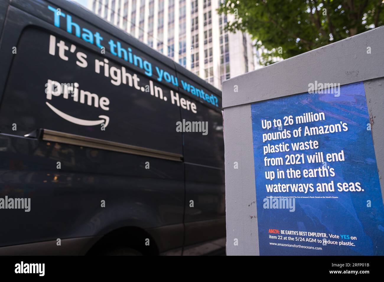Seattle, USA. 4th Aug, 2023. An Oceana plastic ocean pollution ad with ...