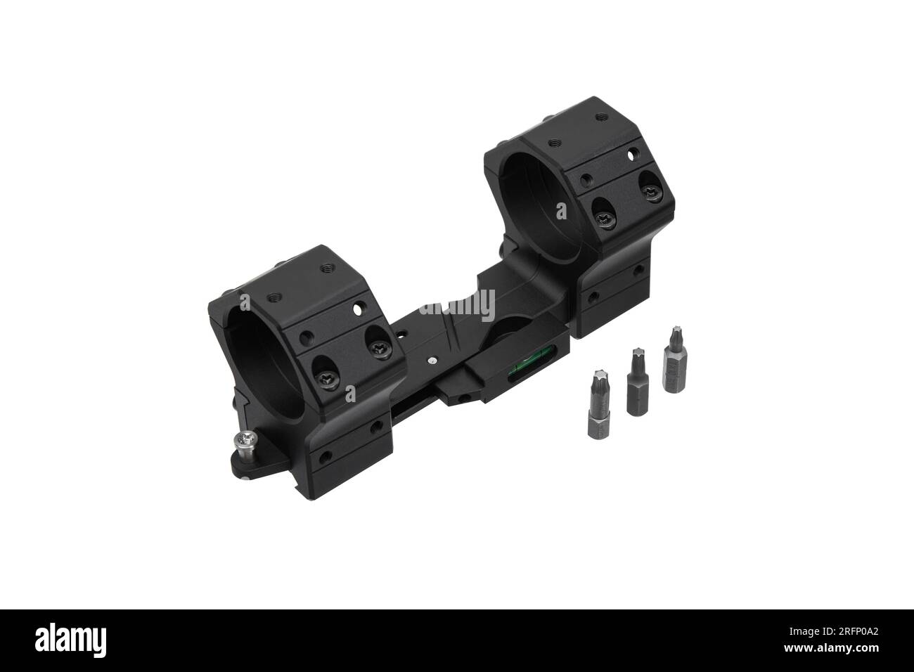 Quick disconnect mount made for holding a scope on a rifle isolated on ...