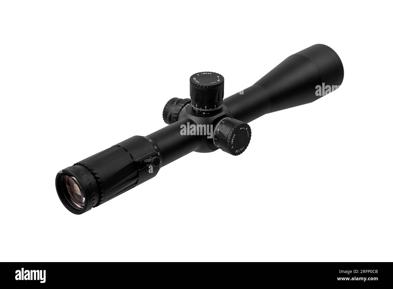Modern sniper scope on a white background. Optical device for aiming ...