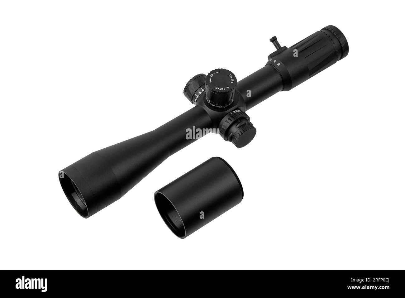 Modern sniper scope on a white background. Optical device for aiming ...