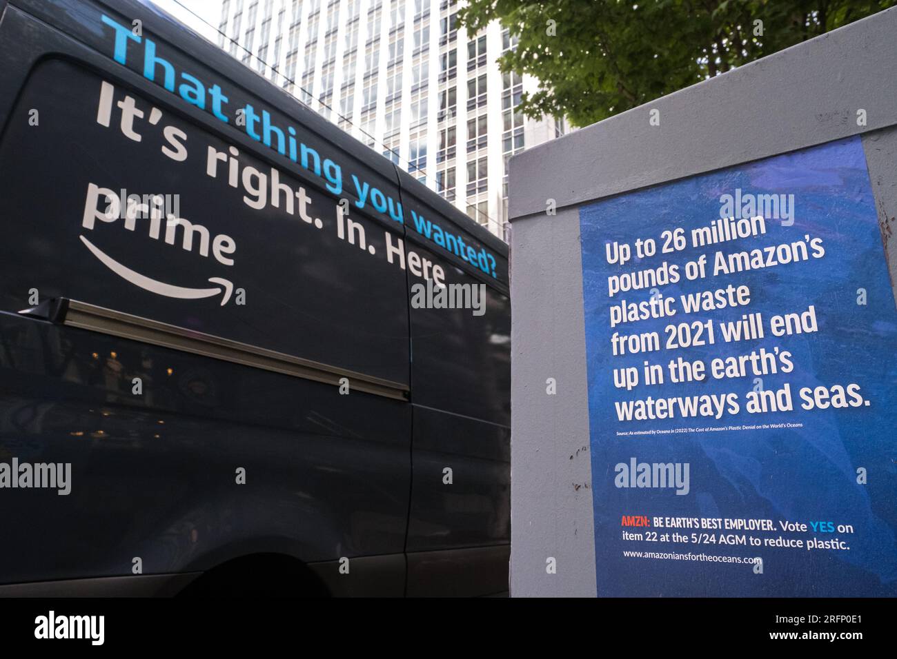 Seattle, USA. 4th Aug, 2023. An Oceana plastic ocean pollution ad with ...