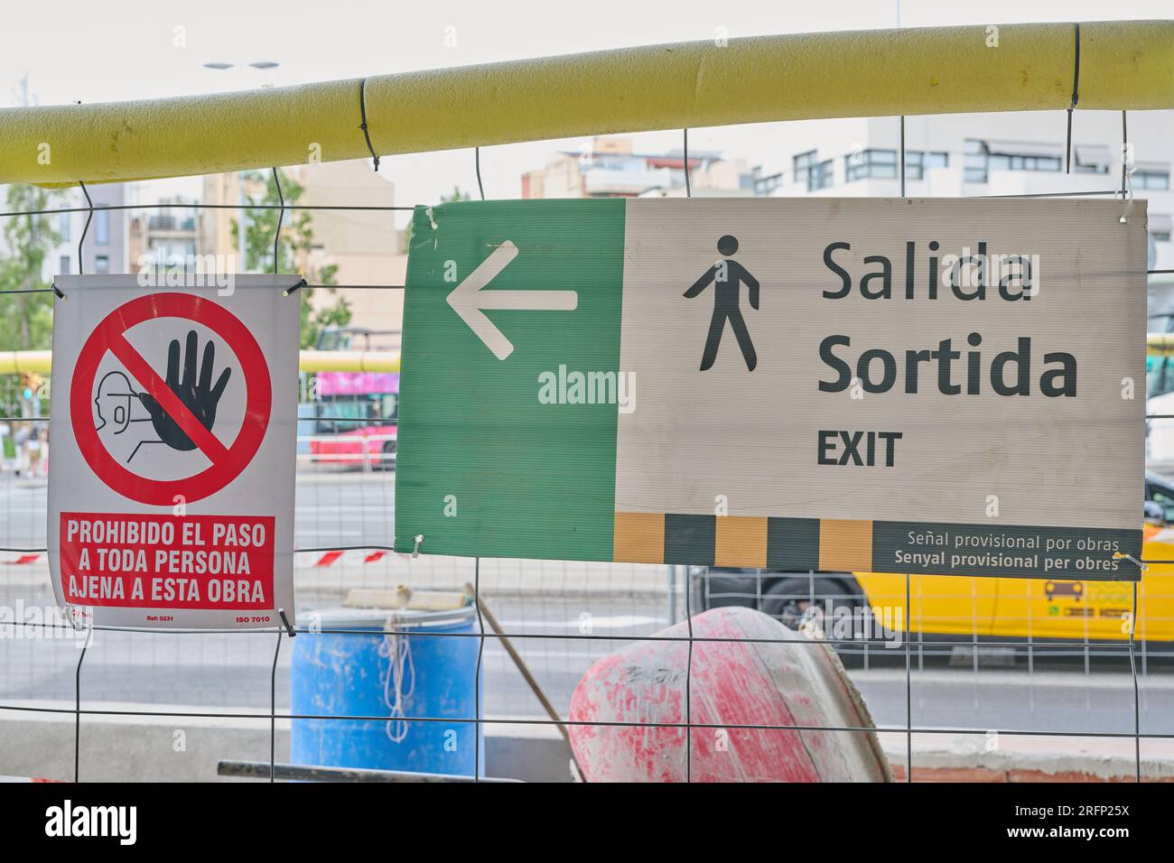 04.08.2023. Barcelona, Spain, no trespassing and exit indication signs ...