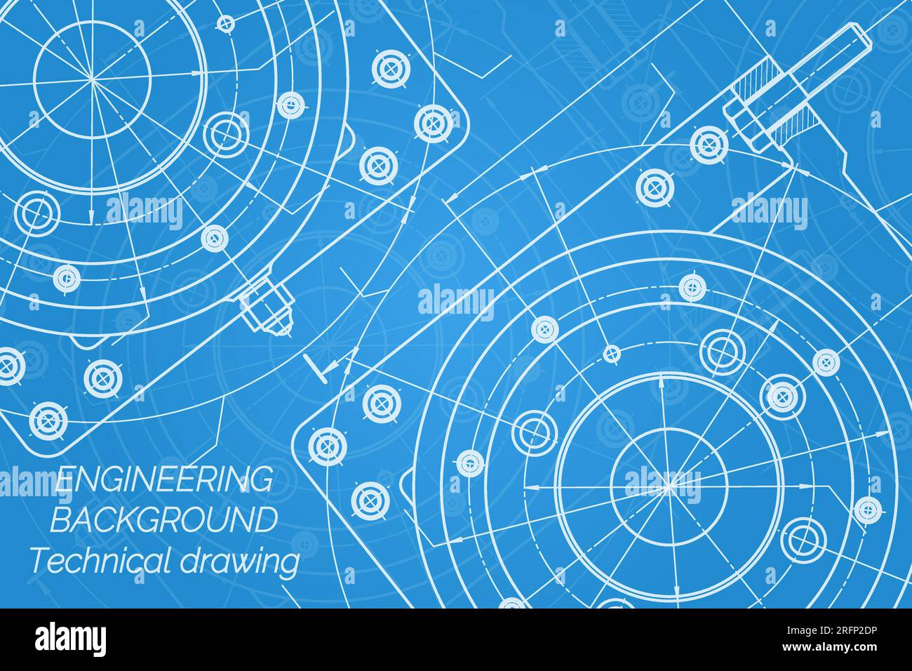Mechanical engineering drawings on blue background. Milling machine ...