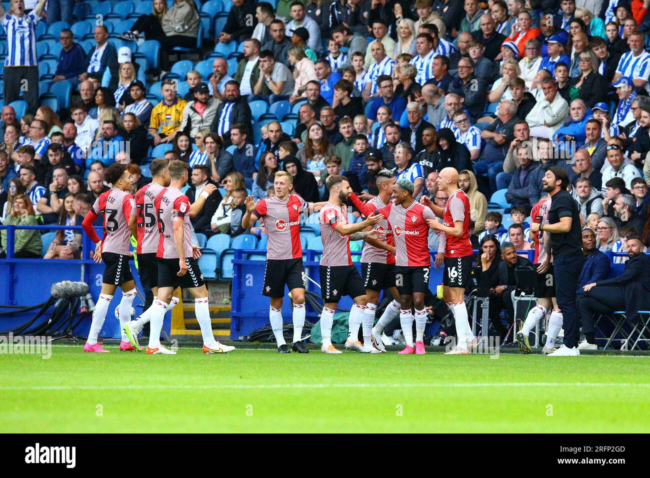 Hillsborough Stadium, Sheffield, England - 4th August 2023 Southampton players celebrate there ...
