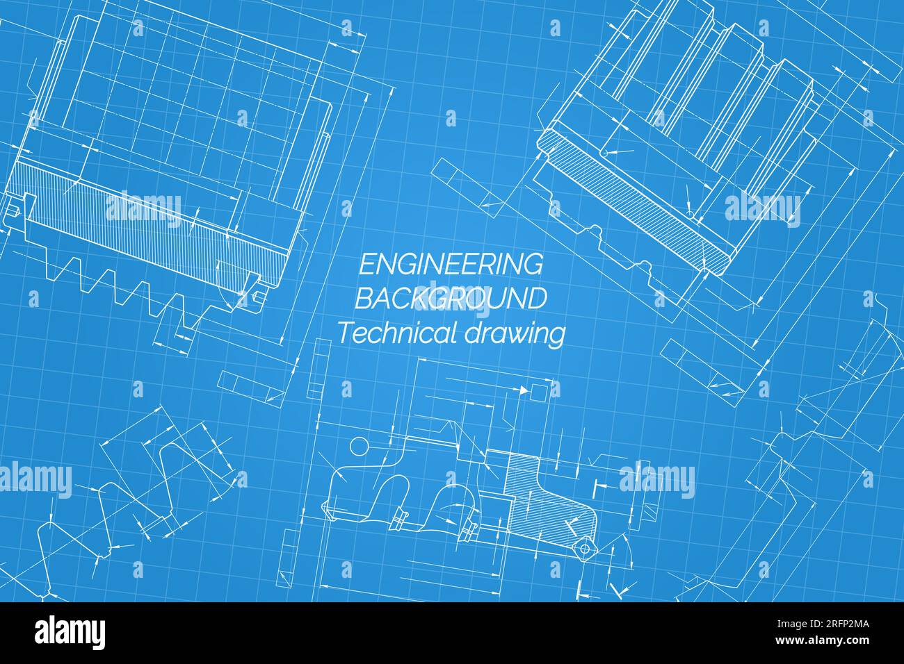 Mechanical engineering drawings on blue background. Cutting tools ...
