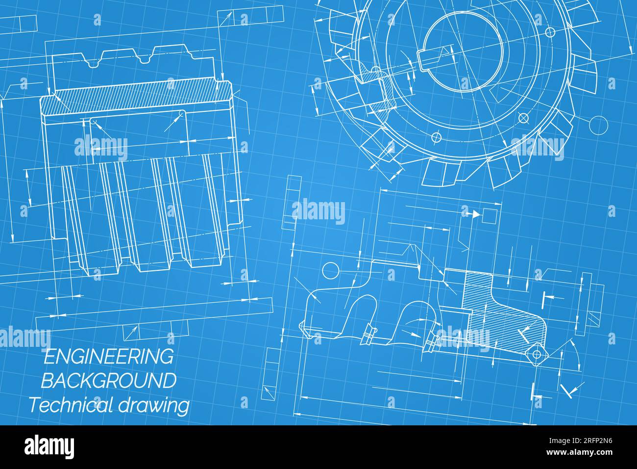 Mechanical engineering drawings on blue background. Cutting tools ...